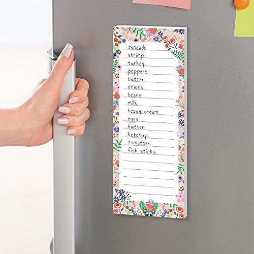 SWEETZER & ORANGE 6-Pack Magnetic Grocery List for Fridge (Floral Theme) - 3.5” x 9” Memo Notepad for Shopping, Locker, Filing Cabinet, To Do, Appointment Reminders, Meal Plans | 55 Sheets Per Pad