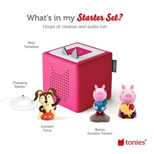 Toniebox Audio Player Starter Set with Peppa Pig, George, and Playtime Puppy - Listen, Learn, and Play with One Huggable Little Box - Pink