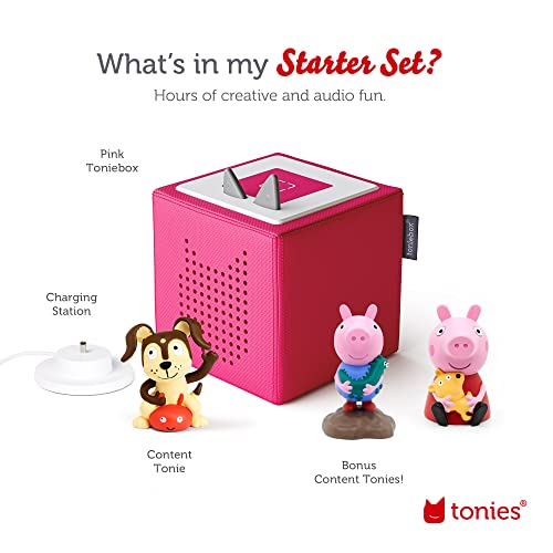 Toniebox Audio Player Starter Set with Peppa Pig, George, and Playtime Puppy - Listen, Learn, and Play with One Huggable Little Box - Pink