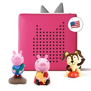 toniebox audio player starter set with peppa pig, george, and playtime puppy – listen, learn, and play with one huggable little box – pink