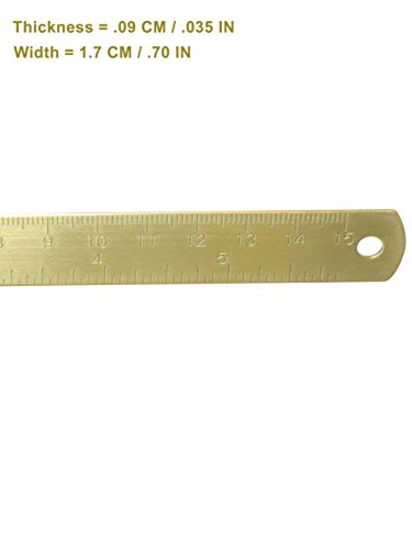 6 Inch Brass Ruler - Etched Markings - Durable Tiny Ruler, Ideal for Bullet Journals, Notebooks, Planners, Diaries and As a Bookmark. Fits in Inner Pocket - Marked with in and cm/MM (Gold Brass)