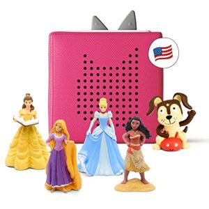 toniebox audio player starter set with cinderella, belle, moana, tangled, and playtime puppy – listen, learn, and play with one huggable little box – pink