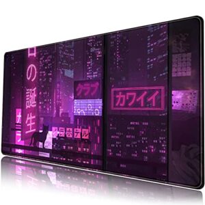 Purple Gaming Mousepad Japanese Desk Mat XXL Extended Anime Cool Large Mouse Pad Keyboard Mouse Mat Desk Pad for Computer Laptop Gamers 31.5''X15.7'' Non-Slip Rubber Base with Stitched Edges