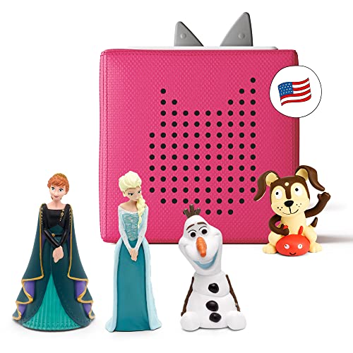 Toniebox Audio Player Starter Set with Elsa, Anna, Olaf, and Playtime Puppy - Listen, Learn, and Play with One Huggable Little Box - Pink