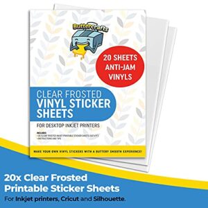 Clear Printable Vinyl for Inkjet Printer (Clear Sticker Paper | Waterproof | 20 Sheets) - Transparent Inkjet Printable Vinyl Sticker Paper Avoid Jams for Printers | Transparent Sticker Paper