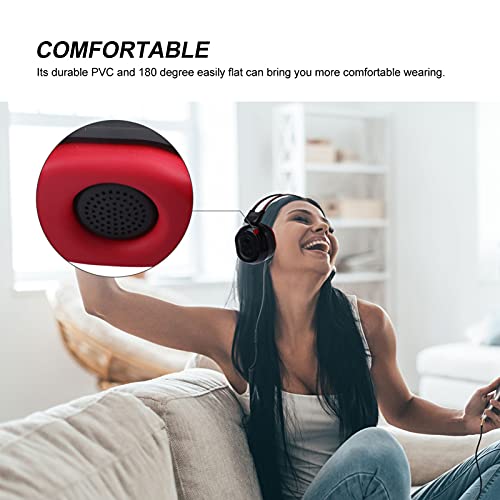 Lurrose Foldable Wireless Headphone Portable FM Stereo Headset Radio Headphones for Mowing, Jogging, Walking, Daily Works (Black Red)