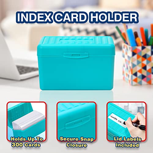 H4D 3x5 Index Card Holder with Dividers and Ruled Index Cards 100 Count, Teal