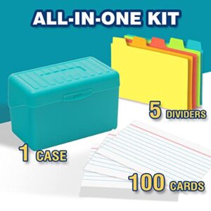 H4D 3x5 Index Card Holder with Dividers and Ruled Index Cards 100 Count, Teal