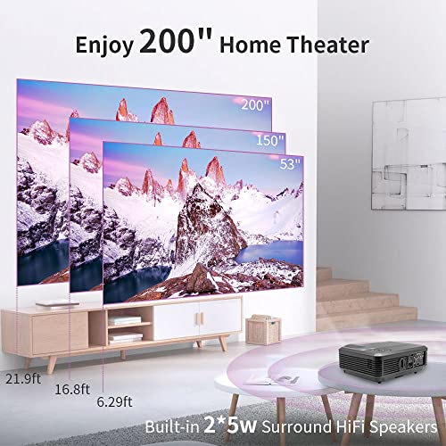 Wireless Home Theater Projector with WiFi & Bluetooth, Smart Outdoor Movie Projector with Android OS & HiFi Speaker, Full HD 1080P Cinema Projector with Zoom/HDMI/USB/VGA for Phone Laptop TV Stick DVD