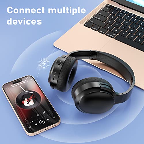 Roollmantaker Active Noise Cancelling Headphones, Wireless Over Ear Bluetooth Headphones with Microphone,40H Playtime,Fast Charge,Foldable,Deep Bass for Work,Travel,TV(Black)