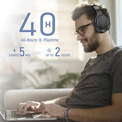 Roollmantaker Active Noise Cancelling Headphones, Wireless Over Ear Bluetooth Headphones with Microphone,40H Playtime,Fast Charge,Foldable,Deep Bass for Work,Travel,TV(Black)