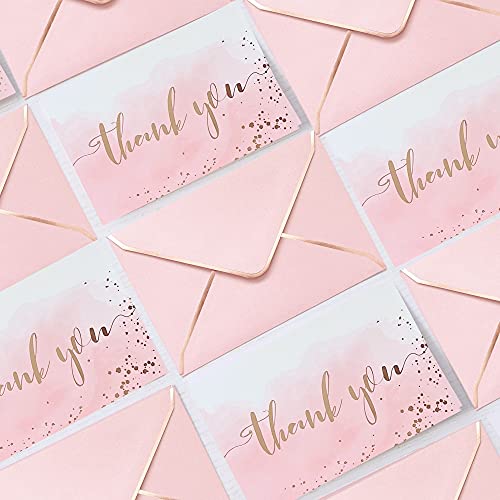 Winoo Design Heavy Duty Rose Gold and Pink Thank You Cards with Envelopes - 36 PK - 4x6 Bridal Shower Thank You Cards Baby Shower Baby Girl Thank You Notes for Wedding Birthday