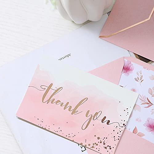 Winoo Design Heavy Duty Rose Gold and Pink Thank You Cards with Envelopes - 36 PK - 4x6 Bridal Shower Thank You Cards Baby Shower Baby Girl Thank You Notes for Wedding Birthday