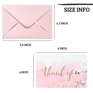 Winoo Design Heavy Duty Rose Gold and Pink Thank You Cards with Envelopes - 36 PK - 4x6 Bridal Shower Thank You Cards Baby Shower Baby Girl Thank You Notes for Wedding Birthday