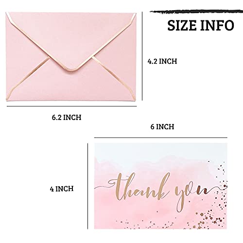 Winoo Design Heavy Duty Rose Gold and Pink Thank You Cards with Envelopes - 36 PK - 4x6 Bridal Shower Thank You Cards Baby Shower Baby Girl Thank You Notes for Wedding Birthday