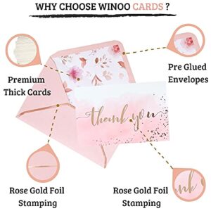 Winoo Design Heavy Duty Rose Gold and Pink Thank You Cards with Envelopes - 36 PK - 4x6 Bridal Shower Thank You Cards Baby Shower Baby Girl Thank You Notes for Wedding Birthday