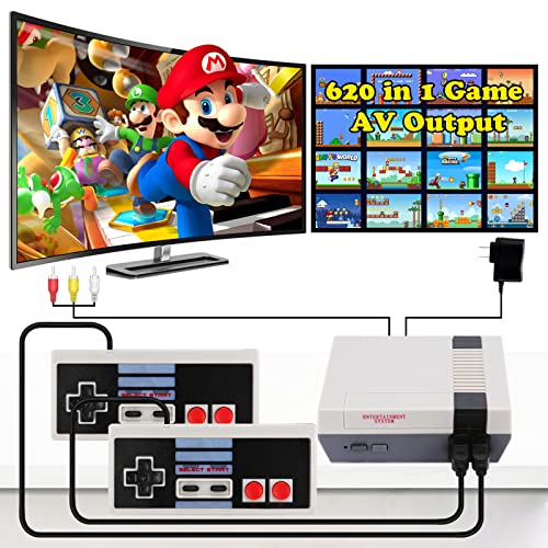 Retro Game Console with 620 Video Games and 2 Classic Controllers, Plug and Play TV Games with AV Output, 8-Bit Video Game System with Classic Games, an Ideal Gift for Kids and Adults