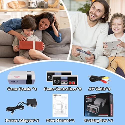 Retro Game Console with 620 Video Games and 2 Classic Controllers, Plug and Play TV Games with AV Output, 8-Bit Video Game System with Classic Games, an Ideal Gift for Kids and Adults