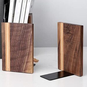 HALOU 2Pcs Wooden Bookends with Metal Base Heavy Duty Book Stand with Anti-Skid Dots for Office Desktop or Shelves Decorative Bookend