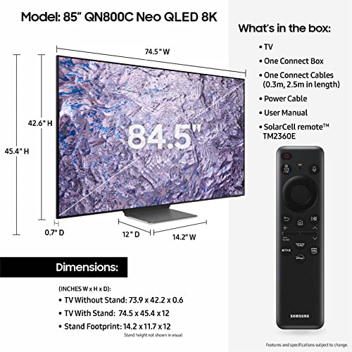 SAMSUNG 85-Inch Class Neo QLED 8K QN800C Series Mini LED Quantum HDR Smart TV with Ultra Slim Design, Dolby Atmos, Object Tracking Sound+, Q-Symphony 3.0, Alexa Built-in (QN85QN800C, 2023 Model)