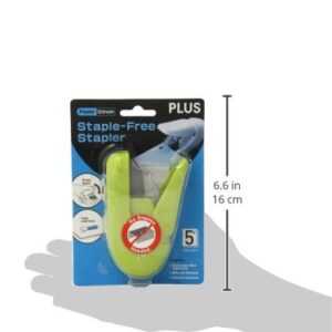 Plus PAPER CLINCH Compact Green Heavy Duty, Light, Staple Free Stapler (31251)