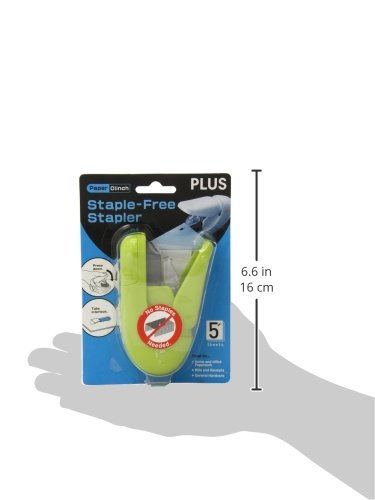 Plus PAPER CLINCH Compact Green Heavy Duty, Light, Staple Free Stapler (31251)