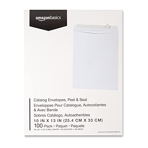 Amazon Basics Catalog Mailing Envelopes, Peel & Seal, 10x13 Inch, White, 100-Pack