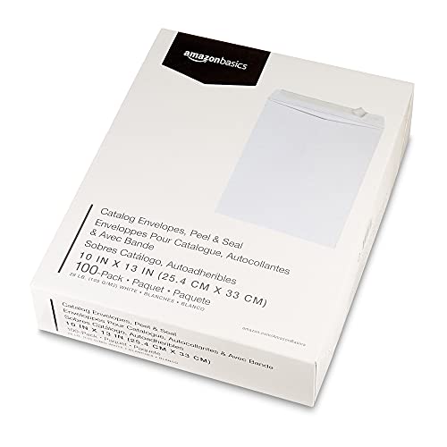 Amazon Basics Catalog Mailing Envelopes, Peel & Seal, 10x13 Inch, White, 100-Pack