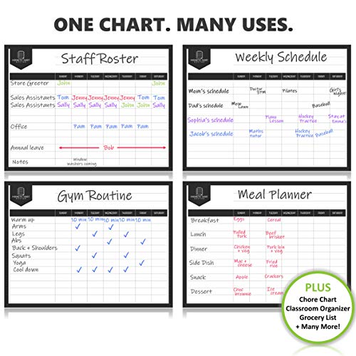 Magnetic Chore Chart for Fridge– Dry Erase Behavior Chart for Multiple Kids and Adults – Responsibility Reward White Board Chart – Children Chore Board with Magnets, 5 Markers & Eraser