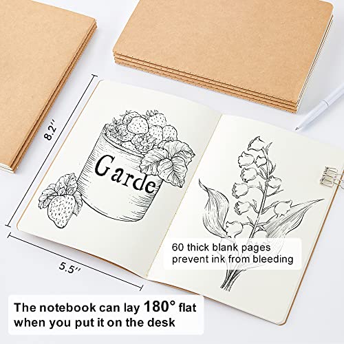 8 Pack Blank Kraft Notebooks, Feela Unlined Sketchbook Note Pad Travel Journal for Drawing Doodling Writing, Journal Bulk For Women Kids Students Office School Supplies, A5, 60 Pages, 8.3” X 5.5”