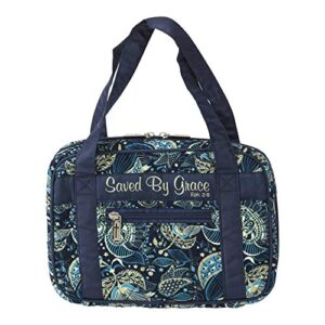 dicksons saved by grace cross navy cotton bible cover case with purse handles, large print