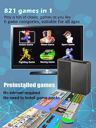 Fadist Retro Game Console, Built in 821 Classic NES Games, 4K HDMI HD Output, Game Box with 2 Wired Controller, Plug and Play Video Games Console, Ideal Gift for Kids, Friend