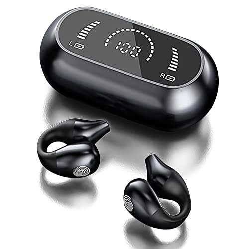 LINNNZI Wireless Ear Clip Bone Conduction Headphones, 2023 New Mini Open Ear Headphones with LED Power Display, Noise Reduction, Bluetooth 5.2 Earbuds Earpiece for Running, Sports, Cycling