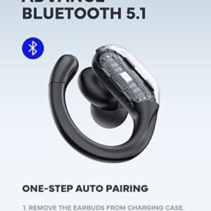 True Wireless Earbuds with Earhooks - 60hrs Battery Life Running Headphones Bluetooth 5.1 with LED Display - IPX7 Waterproof Wireless Earphones with Charging case for Sport, Running