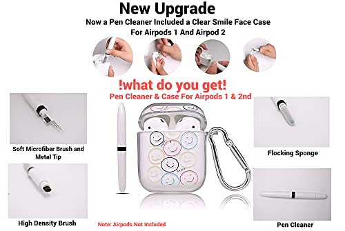 REDX1 New upgrade 4 in 1 Pen Cleaner With Smile Airpods Case, for Airpods with Soft Brush Flocking Sponge and Metal Tip for Any Bluetooth Earphones, Pen Cleaning Tools,Multi-Function Cleaner Kit