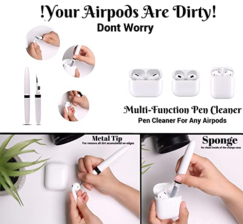 REDX1 New upgrade 4 in 1 Pen Cleaner With Smile Airpods Case, for Airpods with Soft Brush Flocking Sponge and Metal Tip for Any Bluetooth Earphones, Pen Cleaning Tools,Multi-Function Cleaner Kit