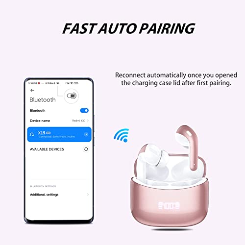 Ajblg Wireless Headphones, X15 Wireless Earbuds Bluetooth Headphones with Mic,35H Play Time USB C Earphones Ipx7 Waterproof Earbuds Wireless Deep Bass Digital Display