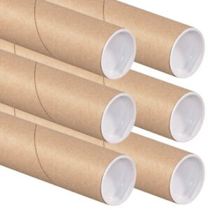 the art wall p2024k-6 kraft mailing tubes with caps, 2-inch by 24-inch, pack of 6