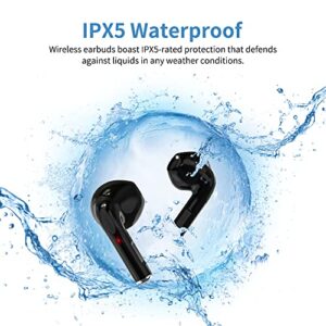 Tiny Wireless Earbuds Bluetooth Wireless Headphones 5.0 IPX5 Waterproof HiFi Stereo Noise Reduction Cordless Bluetooth Earbuds for Small Ears LED Display USB-C Black Earbuds for iPhone Android