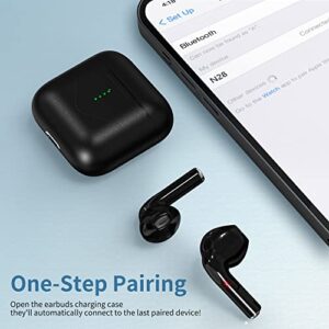 Tiny Wireless Earbuds Bluetooth Wireless Headphones 5.0 IPX5 Waterproof HiFi Stereo Noise Reduction Cordless Bluetooth Earbuds for Small Ears LED Display USB-C Black Earbuds for iPhone Android