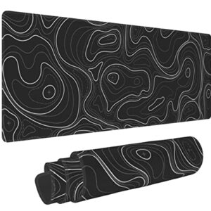 Topographic Contour XL Gaming Mouse Pad Extended Long Large Mousepad with Stitched Edges Laptop Desk Pad Computer Keyboard PC Mouse Mat Nonslip Rubber Base for Company Office Gamer