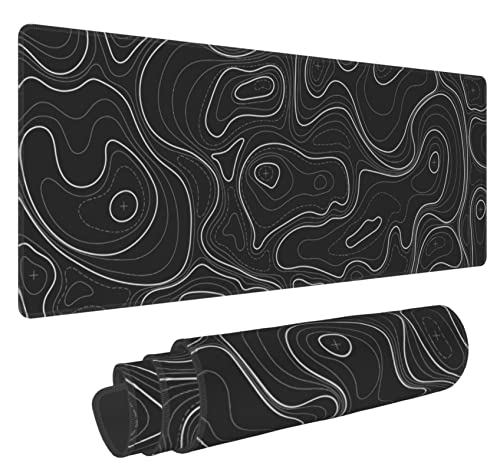 Topographic Contour XL Gaming Mouse Pad Extended Long Large Mousepad with Stitched Edges Laptop Desk Pad Computer Keyboard PC Mouse Mat Nonslip Rubber Base for Company Office Gamer