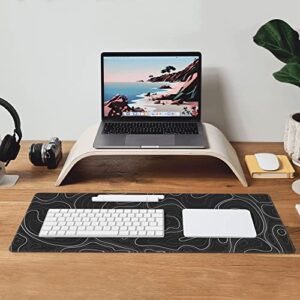 Topographic Contour XL Gaming Mouse Pad Extended Long Large Mousepad with Stitched Edges Laptop Desk Pad Computer Keyboard PC Mouse Mat Nonslip Rubber Base for Company Office Gamer