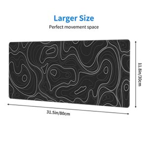 Topographic Contour XL Gaming Mouse Pad Extended Long Large Mousepad with Stitched Edges Laptop Desk Pad Computer Keyboard PC Mouse Mat Nonslip Rubber Base for Company Office Gamer