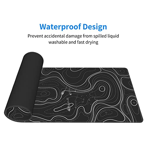 Topographic Contour XL Gaming Mouse Pad Extended Long Large Mousepad with Stitched Edges Laptop Desk Pad Computer Keyboard PC Mouse Mat Nonslip Rubber Base for Company Office Gamer