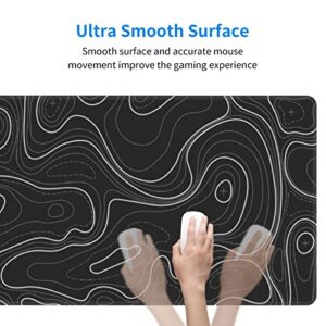 Topographic Contour XL Gaming Mouse Pad Extended Long Large Mousepad with Stitched Edges Laptop Desk Pad Computer Keyboard PC Mouse Mat Nonslip Rubber Base for Company Office Gamer