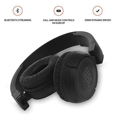 JBL T460BT Extra Bass Wireless On-Ear Headphones with 11 Hours Playtime & Mic - Black