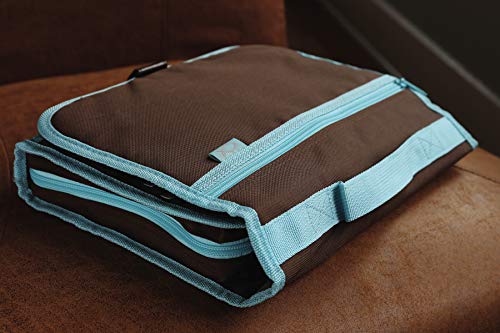 Tri-Fold Bible Cover, Bible Study Organizer, Velcro Closure, Nylon, Brown/Blue, Large