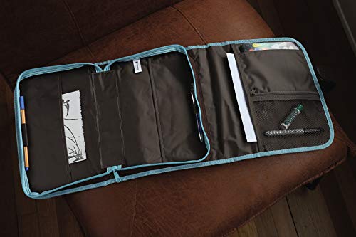 Tri-Fold Bible Cover, Bible Study Organizer, Velcro Closure, Nylon, Brown/Blue, Large