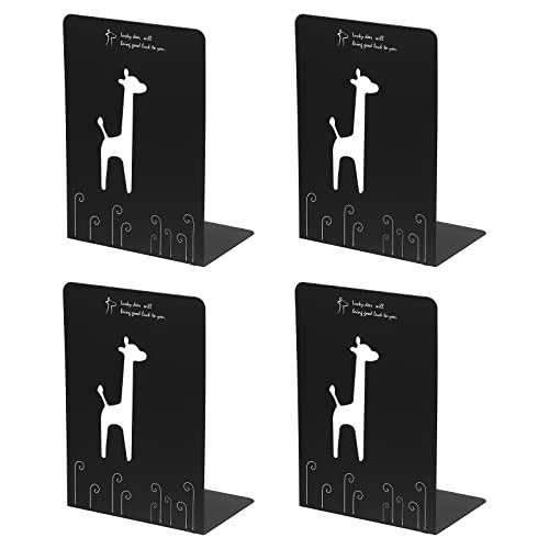 PATIKIL Bookend, 2 Set Giraffe L-Shaped Metal Desk Organizer Book Support Stand for Stationery Desktop Office Accessories, Black